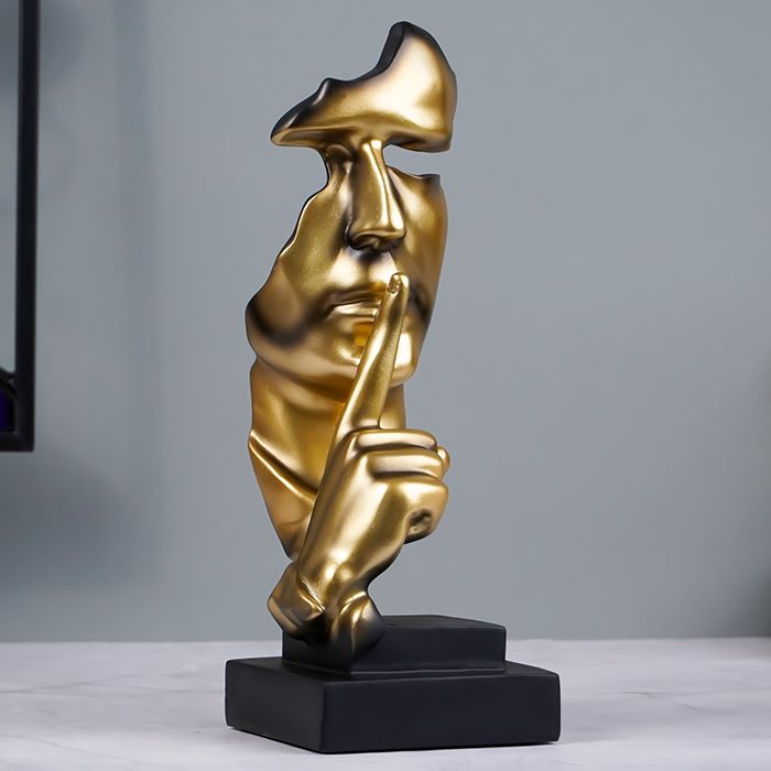 Gold Face Sculpture with Shhh Gesture – Modern Abstract Home Decor ...